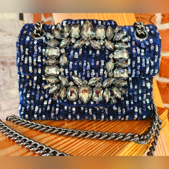 Kurt Geiger | Bags | Kurt Geiger Mini Mayfair In Blue Velvet | Poshmark